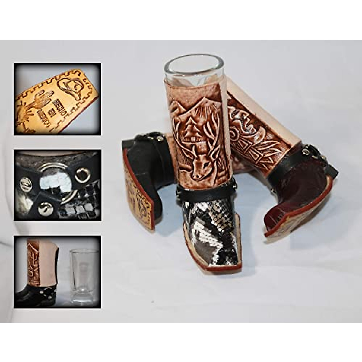 El Mexicanito Mexican Boot Shot Glass / Leather Mini Boot Tequila Shot / Artisan Bota Tribalera para Tequila / cowboy boot Glasses / 1 Tequila Shot (Assorted Colors) (Cowboy)