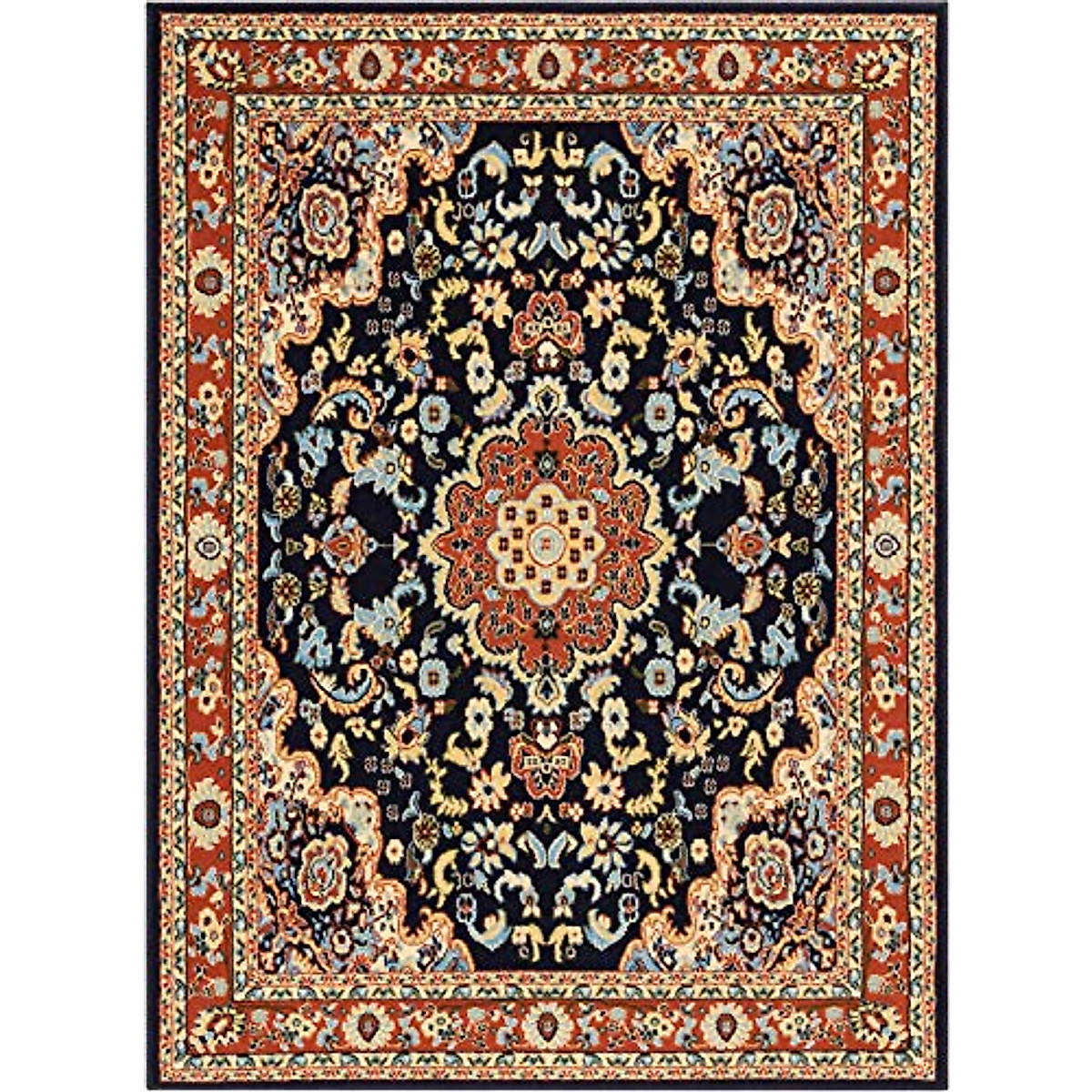 Well Woven MENA Navy Blue Traditional Oriental Medallion Area Rug (7'10" x 9'10")