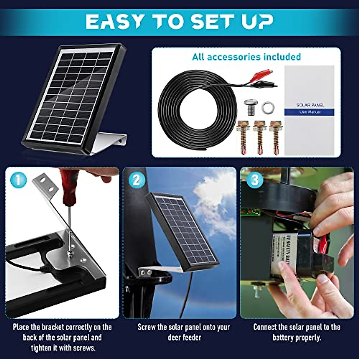 Solar Panel Deer Feeder Battery Charger 6V 3.5W, Waterproof Solar Panel Battery Charger with Aluminum Mounting Bracket and Alligator Clip Solar Panel Trickle Charger for Deer Feeder Outdoor Hunting