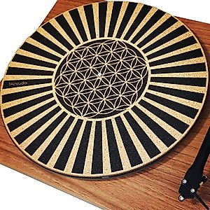 TazStudio Premium slipmat - Cork Turntable Mat for Better Sound Support on Vinyl LP Record Player - Cork mat Original Art Design - Psychedelic Geometric The Flower of Life (4mm Thick)-m6