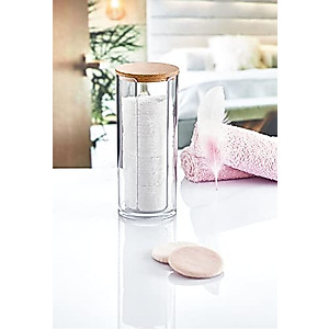 Boxup Air Tight Canister Storage Container with Wooden Lid Holder Bathroom Jars Canisters for Cotton Ball Swab Pad Storage Dispenzer