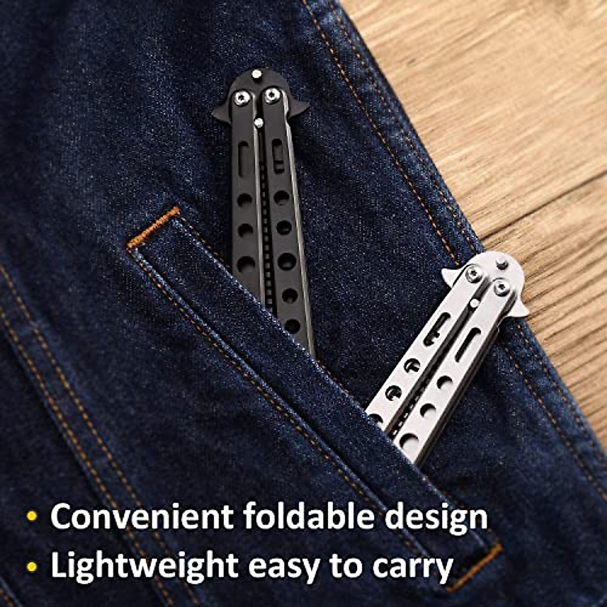 2 Pieces Butterfly Combs Stainless Steel Folding Training Practice Combs Hair Styling Tools for Sport Outdoor Use (Black, Silver)