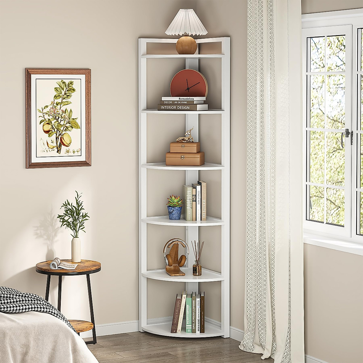 TRIBESIGNS WAY TO ORIGIN Corner Shelf, 70.9 Inch Tall Corner Bookshelf, 6 Tier Ladder Shelf with Metal Frames Multifunctional Modern Bookcase for Living Room, Home Office, Kitchen, Small Space (White)
