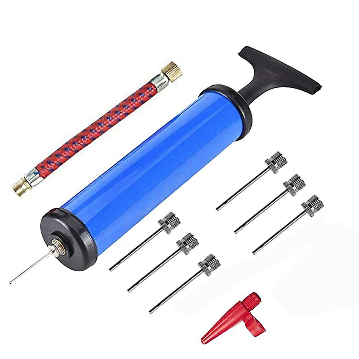 Kedejin 10 pcs/Set Inflator Ball Pump Set, Include 7 Pcs Needles and 1 Pcs Valve Adapter, 1 Pcs Air Hose,1 Pcs 6-inch Ball Pump, Sutible for Sport Football Basketball Volleyball Rugby