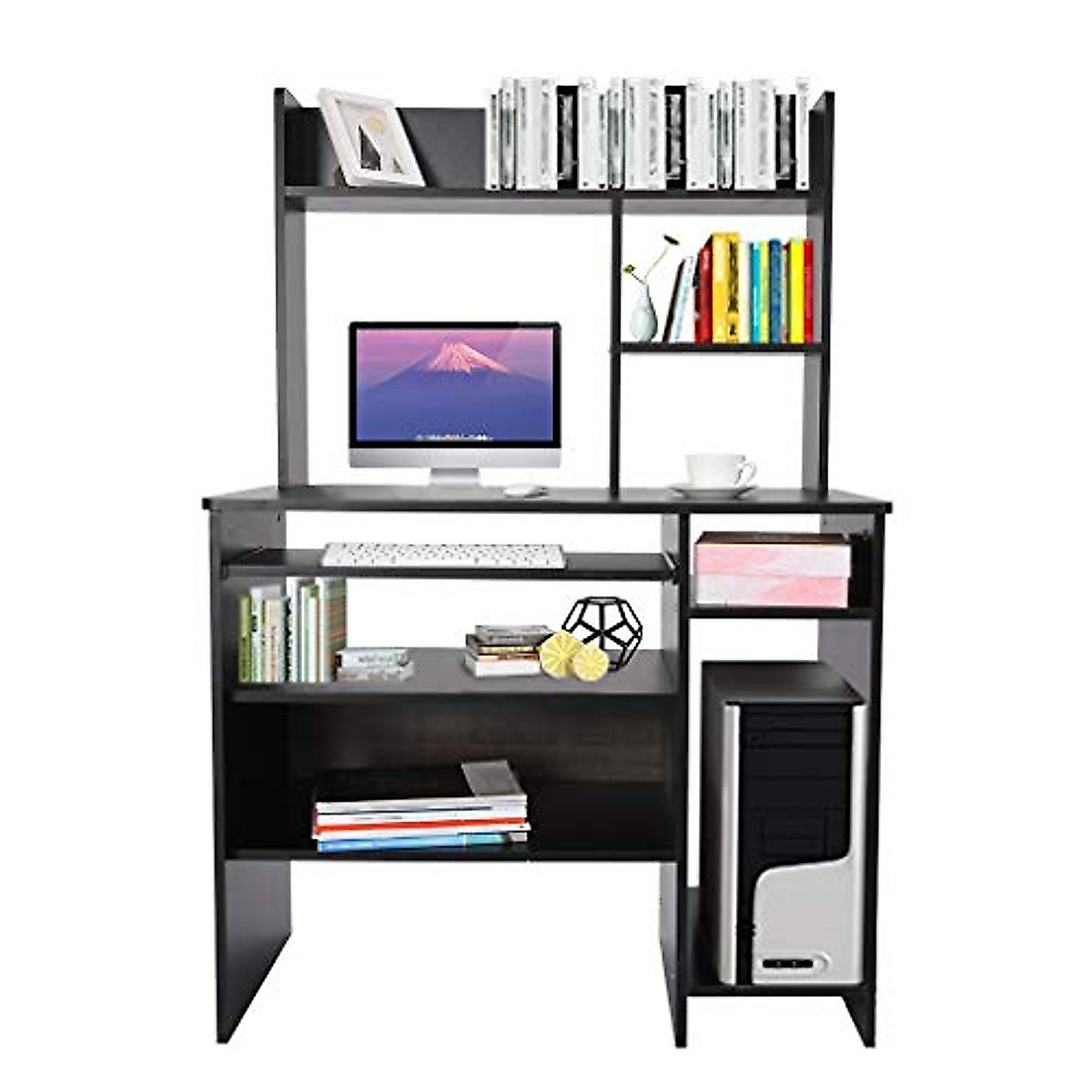 36 inches Office Desk,Computer Desk with Bookshelf,Writing Study Table with Bookshelves Study Desk,Office Desk, Gaming Desk,Modern Steel Frame Compact Wood Desk for Home Office (Black)