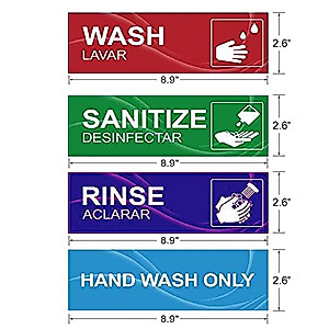 4 Pack Wash Rinse Sanitize Sink Labels, Waterproof Sticker Signs Perfect for 3 Compartment Sink - Restaurants, Commercial Kitchens, Food Trucks, Dishwashing or Wash Station