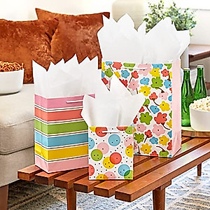 Hallmark Spring Gift Bags in Assorted Sizes (8 Bags: 3 Small 6", 3 Medium 9", 2 Large 13") Polka Dots, Rainbow Stripes, Flowers for Birthdays, Easter, Baby Showers, Gender Reveal Parties