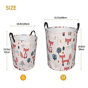 Fox Pink Laundry Hamper Collapsible Laundry Baskets with Handles Dirty Foldable Clothes Basket Easy Carry Laundry Bag Round Storage Basket for Bedroom Toy01