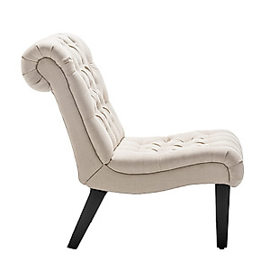 Yongqiang Accent Chairs Set of 2 Modern Armless Living Room Bedroom Chairs Upholstered Button Tufted Slipper Chairs with Solid Wood Legs Cream Fabric