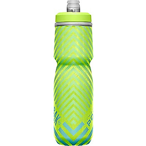 CamelBak Podium Chill Insulated Bike Water Bottle - Easy Squeeze Bottle - Fits Most Bike Cages - 24oz, Lime/Blue Stripe