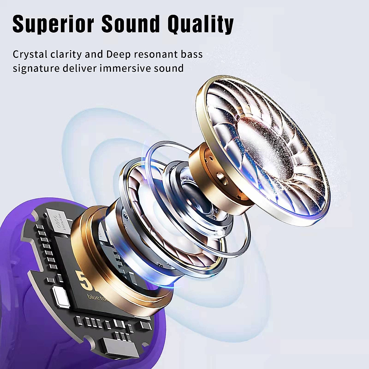 Wireless Earbuds,Bluetooth Earphones Stereo Earphone Bluetooth in-Ear Earphones with Built-in Mic for Smart Phones (Purple)