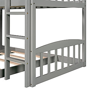 Harper & Bright Designs Twin Over Twin Bunk Bed with Slide, House Bunk Bed with Slide, Playhouse Bed for Toddlers Kids Girls Boys - Gray