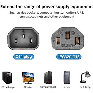 Vrllinking IEC C14 to C13 90 Degree Power Adapter for LCD Wall Mount TV/Computer Host/Monitor/Rice Cooker/Electric Kettle,10A PDU Plug, Up/Down Right Angled IEC Power Adapter (2 Pack/Black)