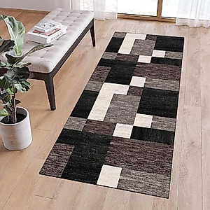 Runner Carpet for Hallway Non Slip Brown Black 4'x5' Patchwork Washable Home Decor Runners for Corridor Kitchen Living Room Hallway Bedroom Entryway Customizable, 1'3"-4' Width