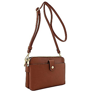 FashionPuzzle Double Compartment Small Crossbody Bag (Brown)