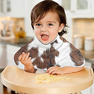 WELLDAY Muslin Baby Burp Cloths Set of 1, Soft Absorbent White Brown Print Cow Muslin Washcloths, Bibs, Face Towel for Newborn Boys Girls, 22 x 11 Inch