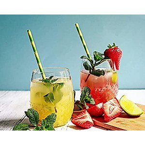 ALINK Bamboo Print Paper Straws, Biodegradable Disposable Party Drinking Straws for Juices, Shakes and Smoothies, Pack of 100