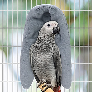 Cozy Bird Blanket Parrot Cage Snuggle Hut Warm Bird Nest House Bed Hanging Hammock for Parakeet Cockatiel Conure African Grey (Large, Grey)