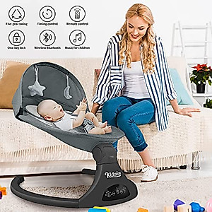 KIDSVIEW Portable 5 Speed Baby Rocker with Music, Remote Control, and Touch Screen for Infants - Suitable for 0-9 Months, 5-20 lbs, Gray (CR010A-1-GREY)