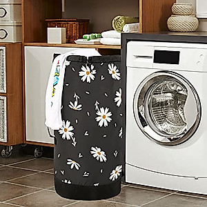 Kigai Small Daisy Travel Laundry Bag Waterproof Durable Large Laundry Backpack with Handles and Drawstring Closure Machine Washable Dirty Clothes Organizer Storage Bag Laundry Hamper