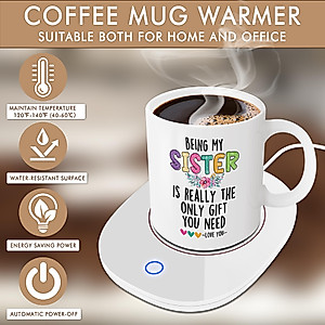 Sister Gifts, Sister Gifts from Sisters, Gifts for Sister, Christmas Sister Gifts for Women, Smart Warmer Thermostat Coaster with Mug, Christmas for Sister