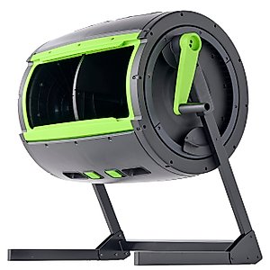 Maze 65 Gallon Outdoor Compost Bin Tumbler for Food Waste - Outdoor Compost Bin for Kitchen Garden & Homestead - Heavy Duty Dual Chamber Waste Recycling Machine