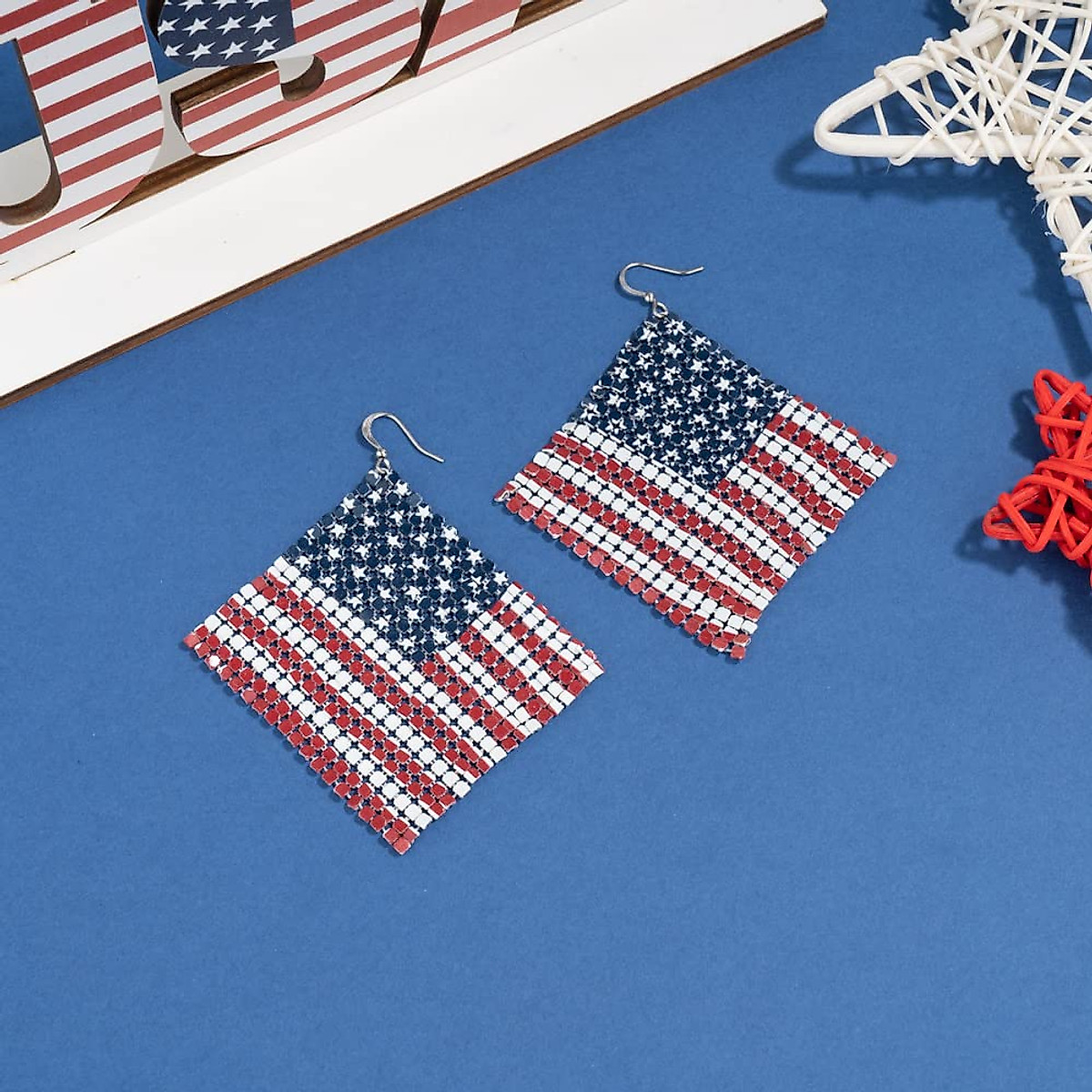 Madison Tyler Americana Collection USA Stars | Stripes Flag Chain Stud Earrings for Women