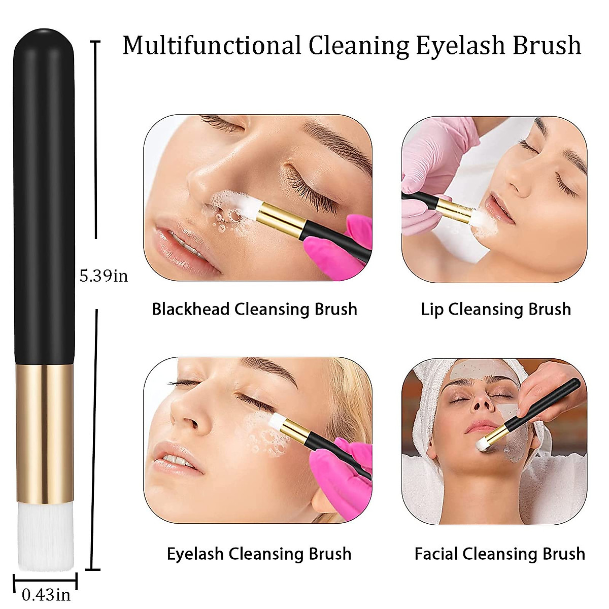 Shmian Eyelash Cleaning Kit - Mini Portable Lash Fan with 50 Shampoo Brushes, Nose Blackhead Cleanser, and Wash Bottle - for Eyelash Extensions, Black