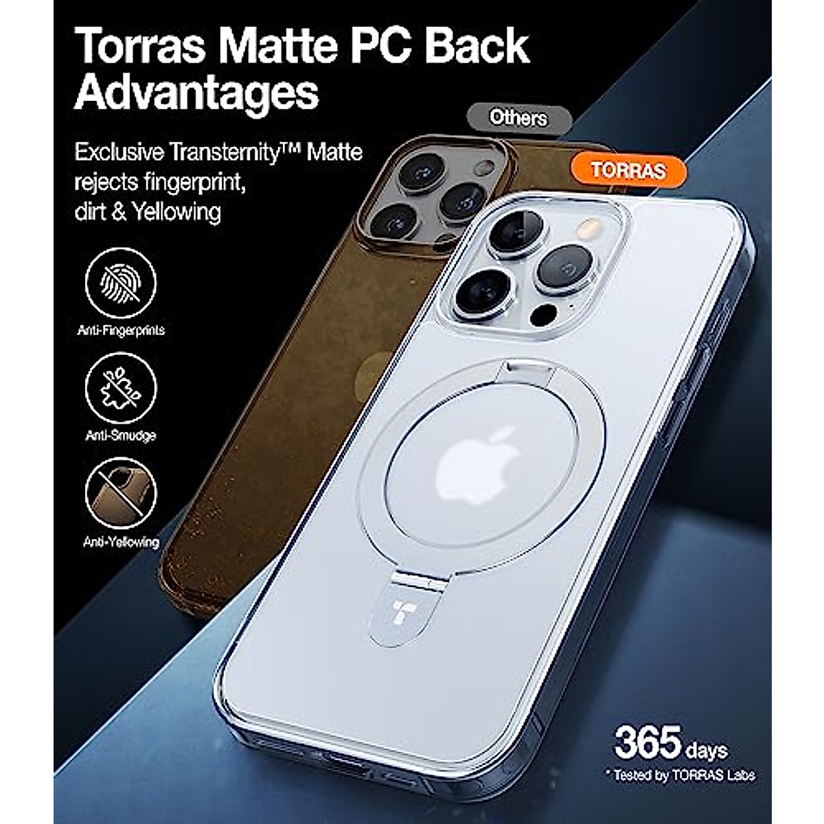 TORRAS 360° Rotatable Ring for iPhone 14 Pro Case [Compatible with Magsafe] with Stand, Magnetic Ring Mil-Grade Shockproof Translucent Back Slim 14 Pro Phone CaseOstand R, Mist Clear