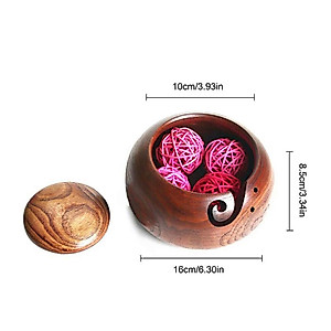 Handmade Wooden Yarn Bowl with Cover for Knitting Needles and Crocheting 6", Wooden Yarn Bowl for Moms and Grandmothers