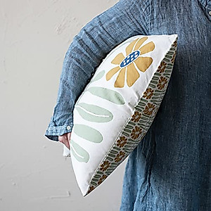 Creative Co-Op Creative Co-Op Cotton Printed Pillow with Flowers, Embroidery and Floral Printed Back, Set of 2 Styles