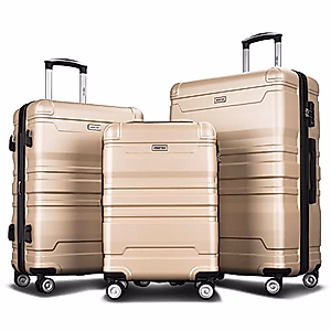 Merax Luggage Sets 3 Piece Suitcase, Hardside Suit case with Spinner Wheels Lightweight TSA Lock, Champagne, 20/24/28 Inch