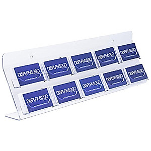Displays2go BC10CL Tabletop or Countertop Business Card Rack, Slant Back Design with 10 Pockets, Clear