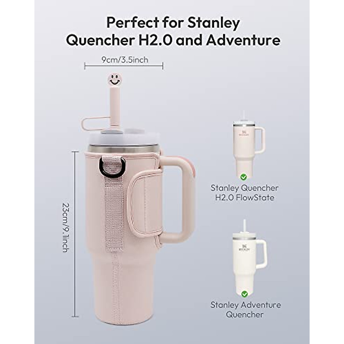 BILTRTE Water Bottle Carrier Bag Compatible with Stanley 40oz Tumbler with Handle, Water Bottle Holder with Adjustable Shoulder Strap for Hiking Travelling Camping (Rose Quartz, 40oz)