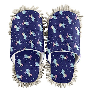 Horse Unicorn Starry Sky Mop Slippers Shoes Cover for Floor Cleaning Washable Dirty Hair Dust Cleaners Microfiber Mop Socks for House Kitchen Office