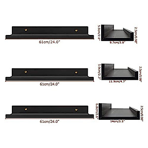 16 Inch + 24 Inch Black Wall Mounted Floating Shelves Set of 3