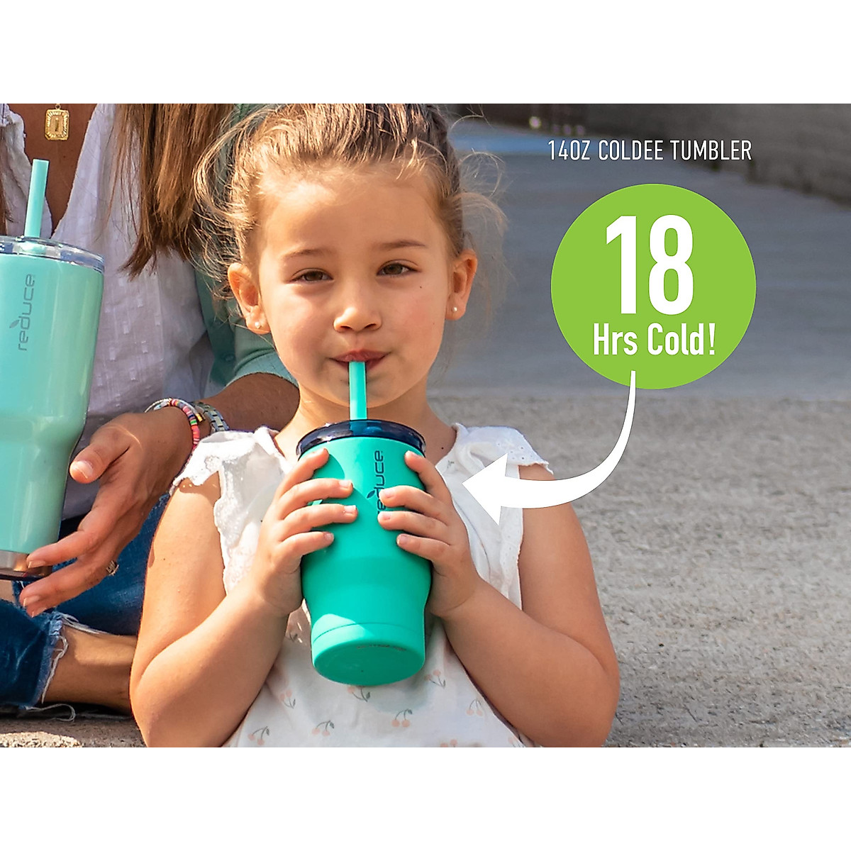 Reduce 14 oz Coldee Tumbler – Reusable Vacuum Insulated Stainless Steel Cup with Straw and Lid – Small and Perfect for Kids – Gripster Finish, Morning Rays