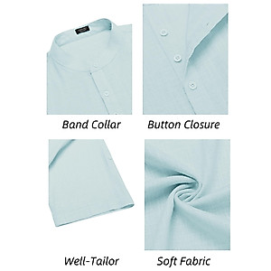 COOFANDY Men's Casual Beach T-Shirts Short Sleeve Henley Pullover Linen Button Down Shirts Fashion Summer Tops Clothing Blue