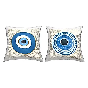 Stupell Industries Boho Blue Evil Eye Spiritual Symbol Design by Ziwei Li Throw (Set of 2) Pillow, 18 x 18