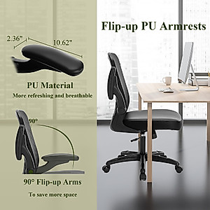 TOPBSHODC Office Chair Ergonomic Mesh PU Leather Desk Chair,Executive Computer Chair with Lumbar Support Flip up Arm,Swivel Rolling Home Office Chair with Adjustable Height,Black Task Chair with Wheel