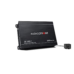 Car Audio Amplifier ZE1000.1 2000W Monoblock Class D MOSFET Subwoofer Audio, 1-4 Ohm Stable, Low Pass Crossover, Mosfet Power Supply, Stereo