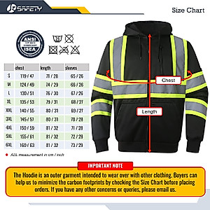 JKSafety Hi-Vis Safety Sweatshirt for men women High Visibility Zip-Up Hooded Sweatshirt Hoodie work utility Reflective Strips with Extended Trims (JK121-Black,L)