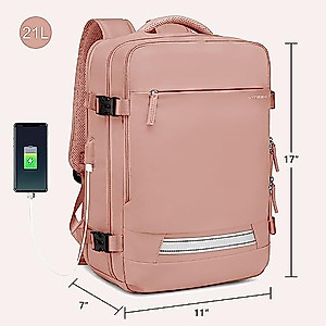 Lyweem Travel Laptop Backpack for Women 15.6 Inches Medium College Carry On Casual Backpack Flight Approved with USB charging Port, Cute Aesthetics Daypack for Teen Girl with Wet Pocket, Pink