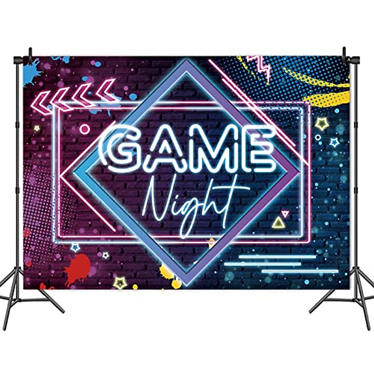 Game Night Theme Photography Backdrops Glow Neon Photo Background for Game On Birthday Party Decor Sleepover Slumber Prom Gaming Party Cake Table Decor Photobooth Supplies 7x5ft
