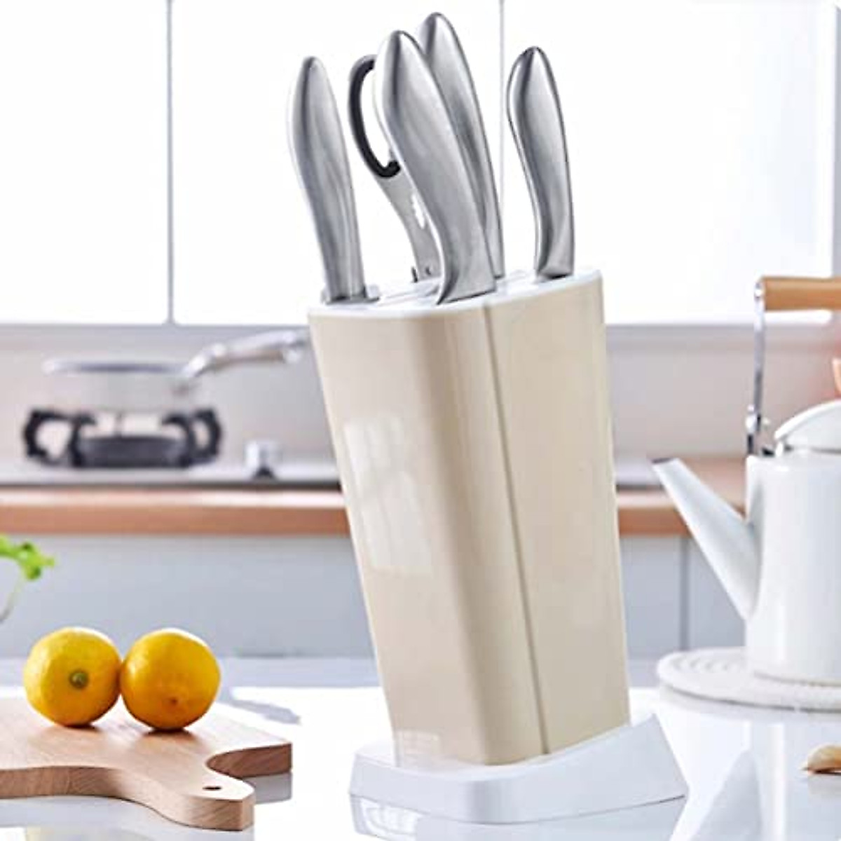 Universal Knife Block Plastic Block Without Knives: Kitchen Counter Universal Holder Modern Blocks Storage Organizer for Home Kitchen Restaurant Beige Knife Inserted Holder