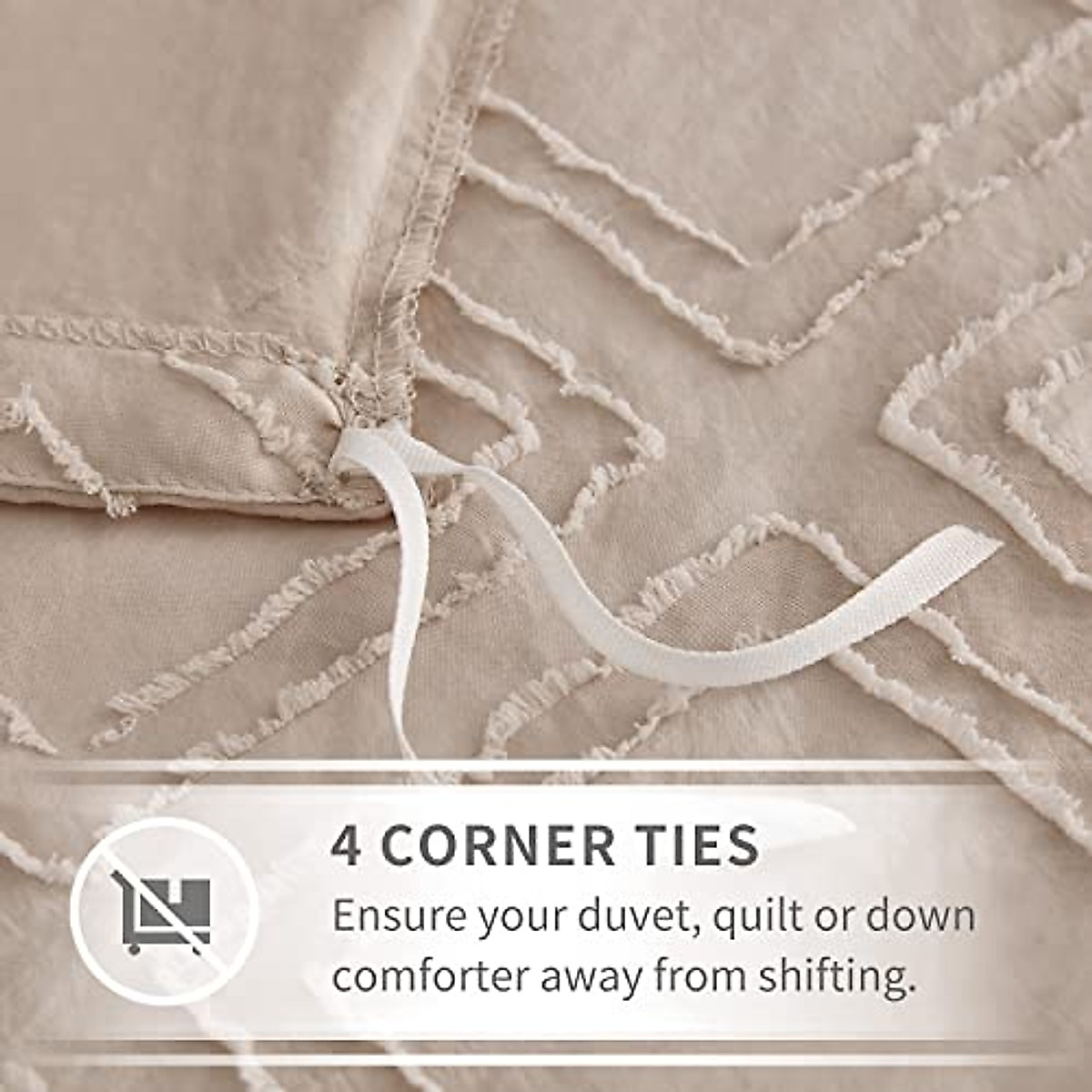 Maple&Stone King Duvet Cover Set, 3 Pieces Textured Tufted Boho Bedding Sets Zipper Closure Design with Ties, 1 Duvet Cover + 2 Pillow Shams, Comforter NOT Included (Khaki, King Size)