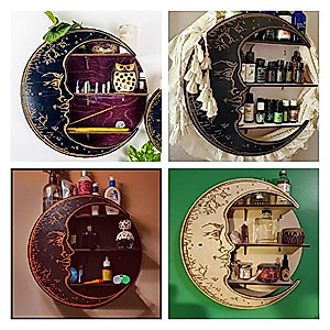 Mukorolee Moon Crystal Shelf, Antique Wooden Floating Shelves for Wall Decor, Wall-Mounted Crystal Shelf Display for Stones & Essential Oils Witchy Room Decor (White)