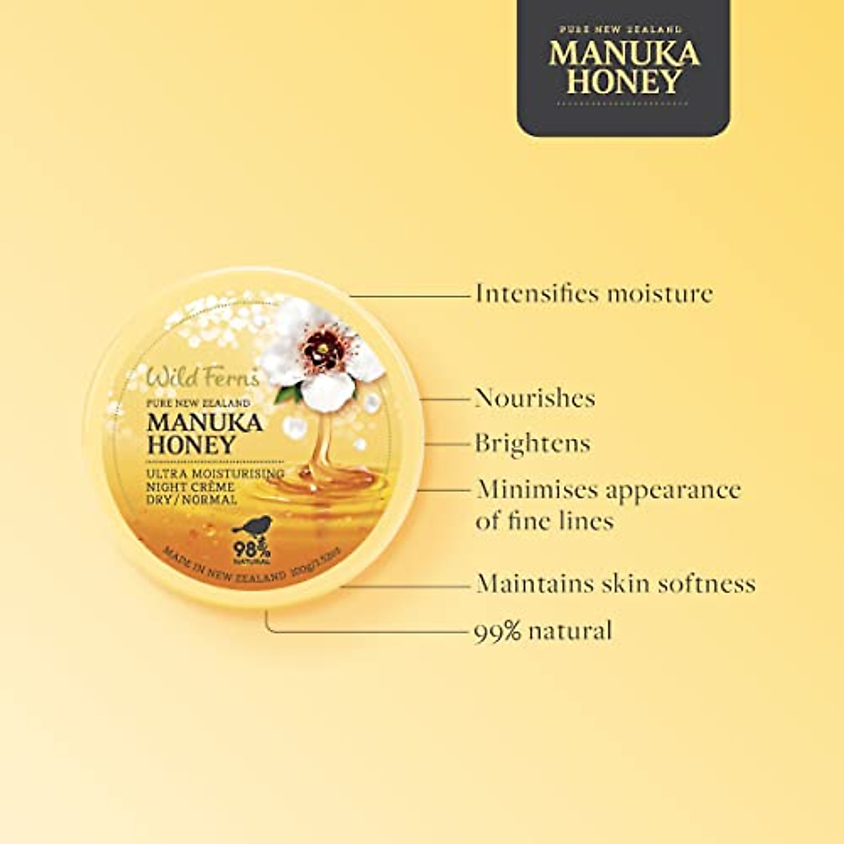 Wild Ferns Manuka Honey Ultra Enriching Night Crème - Dry to Normal, 99% Natural, 100 milliliters