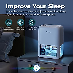 BREEZOME 60 OZ Dehumidifiers for Home, Dual-Semiconductor Quiet Dehumidifier with Timer Sleep Mode Auto-Off Auto Defrost 7 Colors Light Portable Small Dehumidifiers for Bedroom, Bathroom, RV