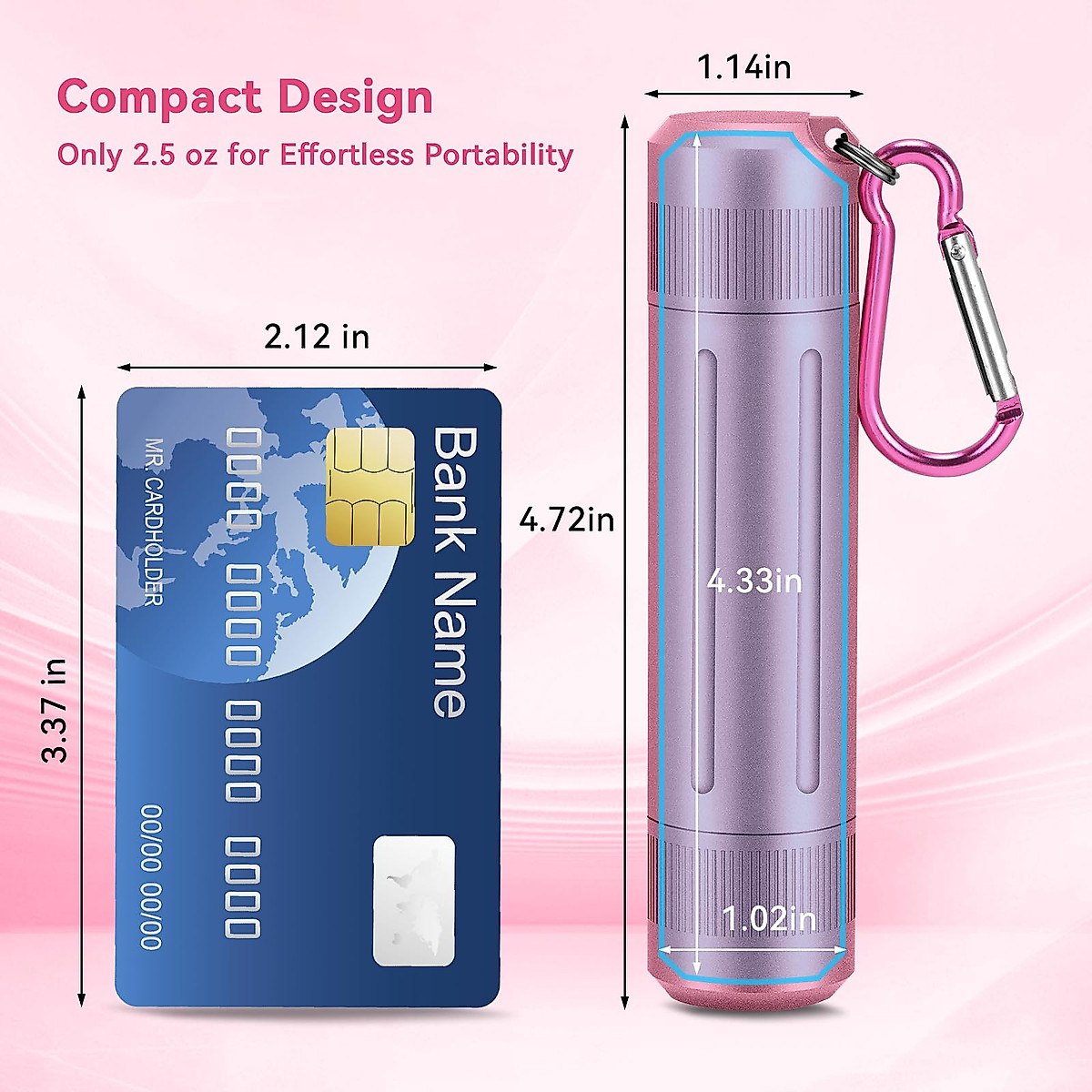 Aufew Smell Proof Airtight Container, Portable Sealed Stash Jar Lightweight Aluminum Travel Storage Tube with Carabiner for Herbs, Spices, Valuables - Pink